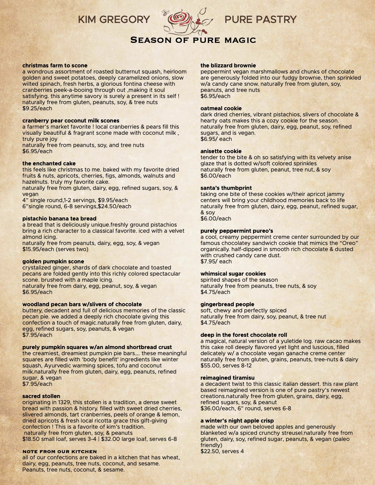 seasonal menu — kim gregory | pure pastry