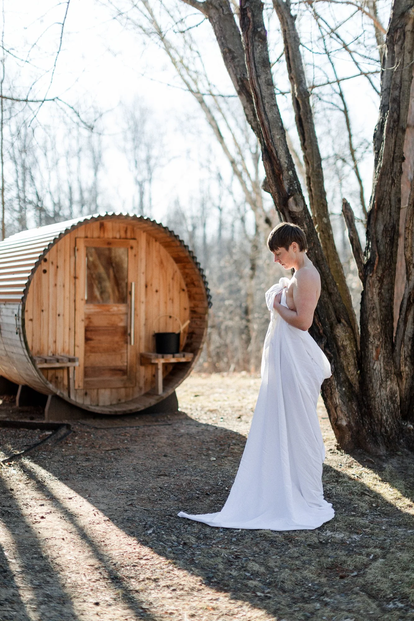 Outdoor boudoir in the winter at a cozy cabin in Northern Minnesota ...