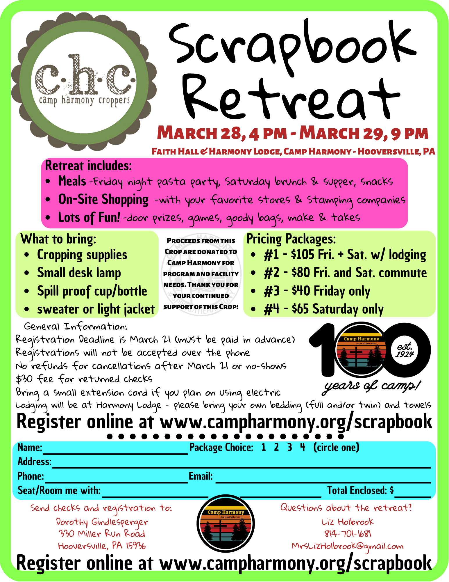 Scrapbook Retreat — Camp Harmony Hooversville, PA 814.798.5885
