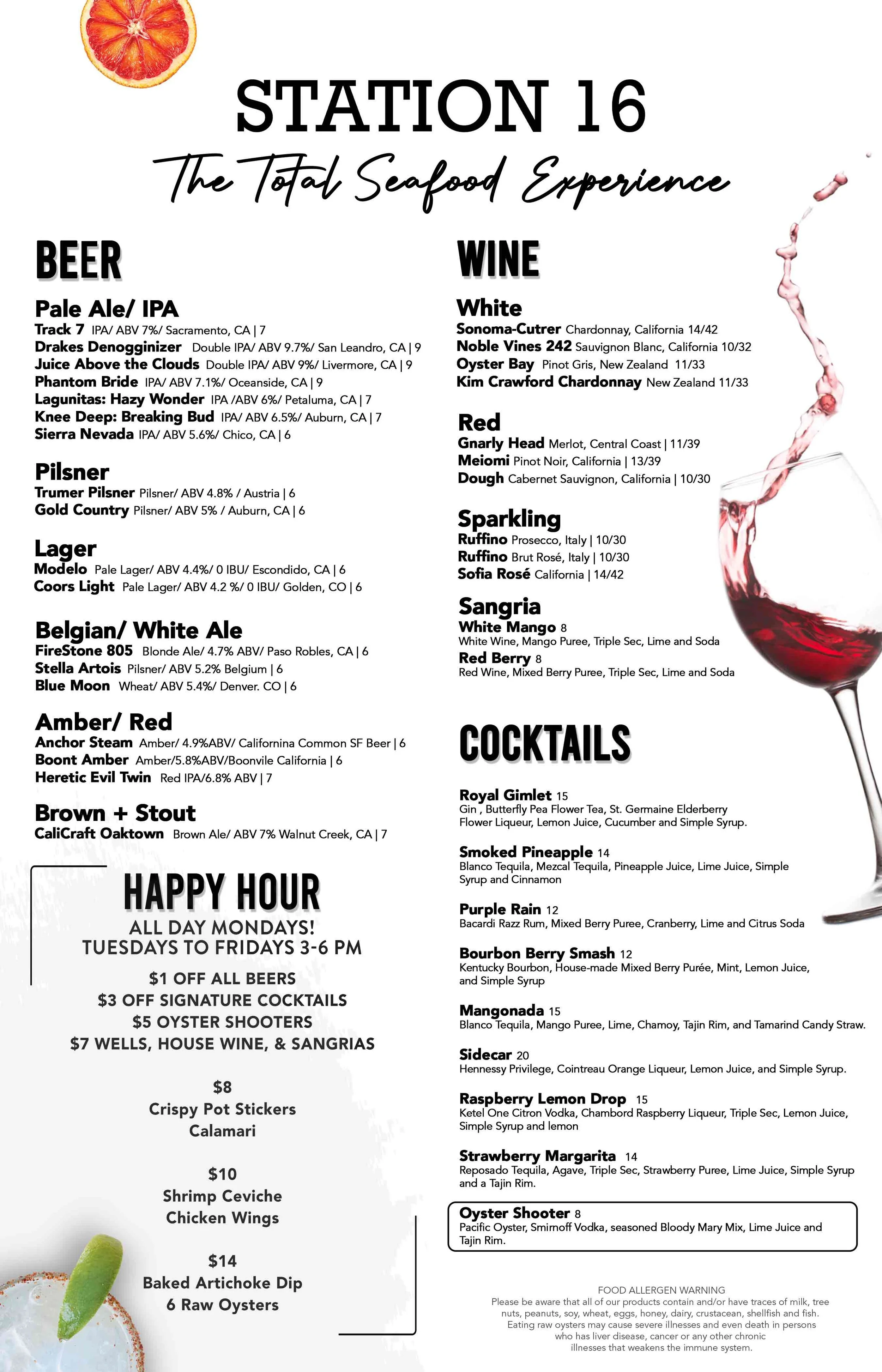 Sacramento Menu — STATION 16