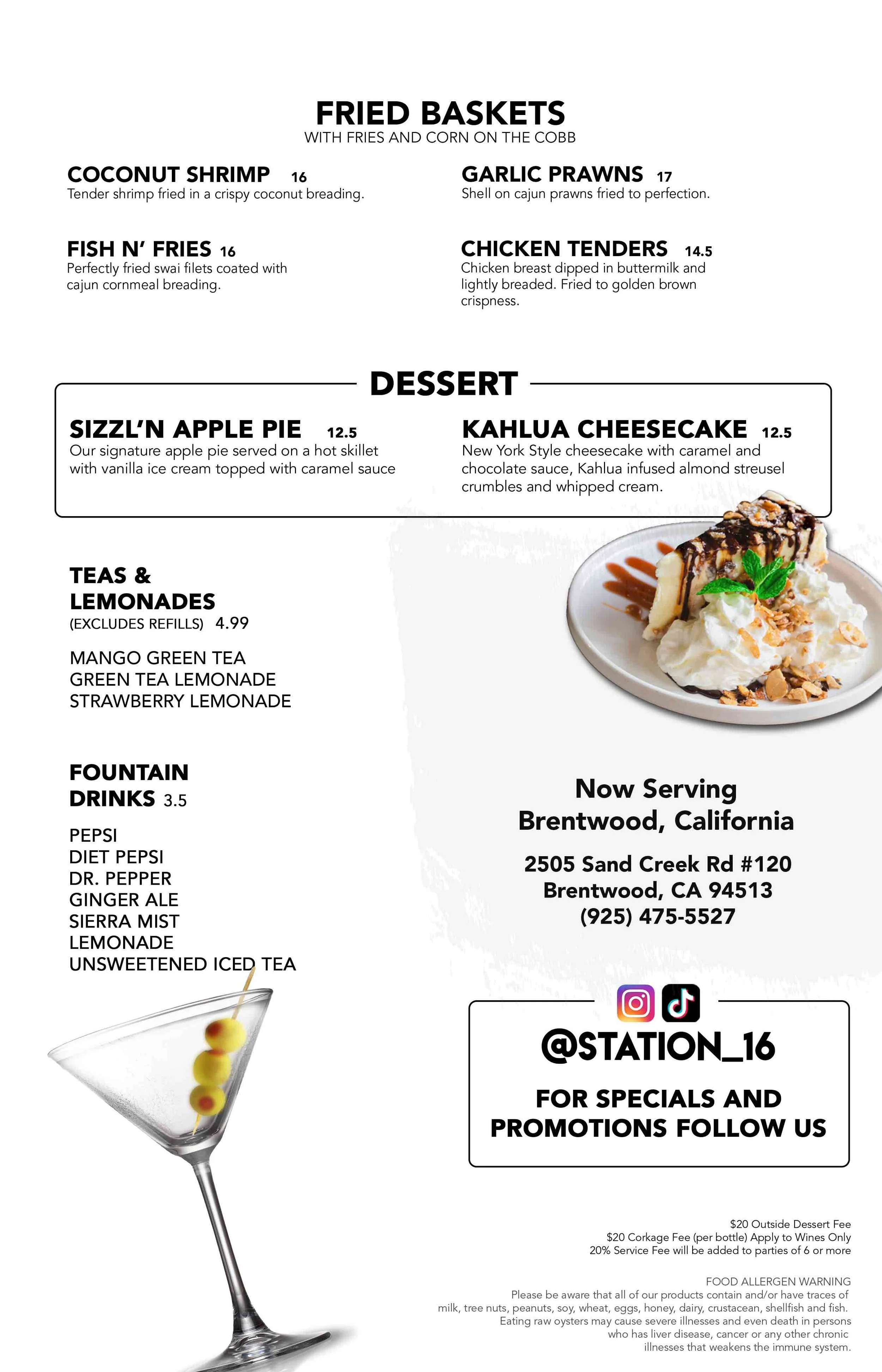 Sacramento Menu — STATION 16