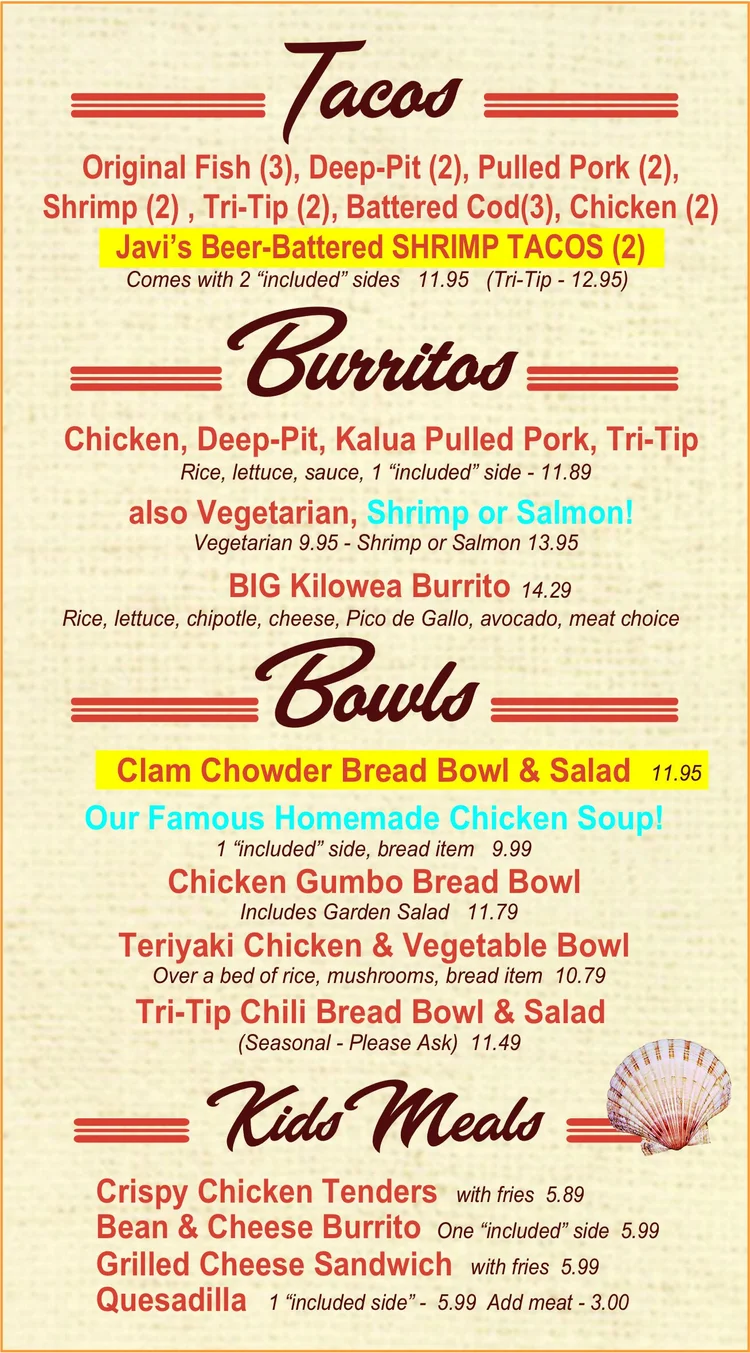 Menu Selection — Coconut Joe's