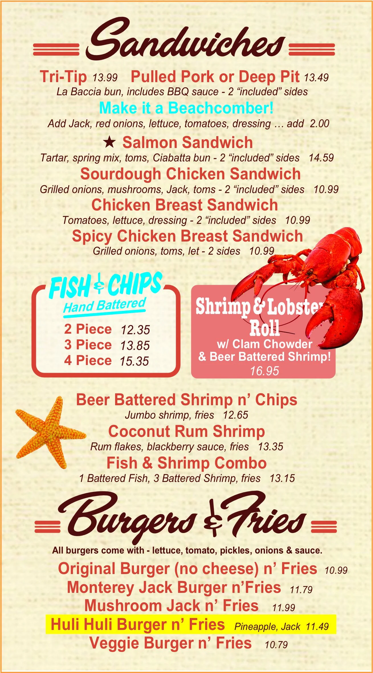 Menu Selection — Coconut Joe's