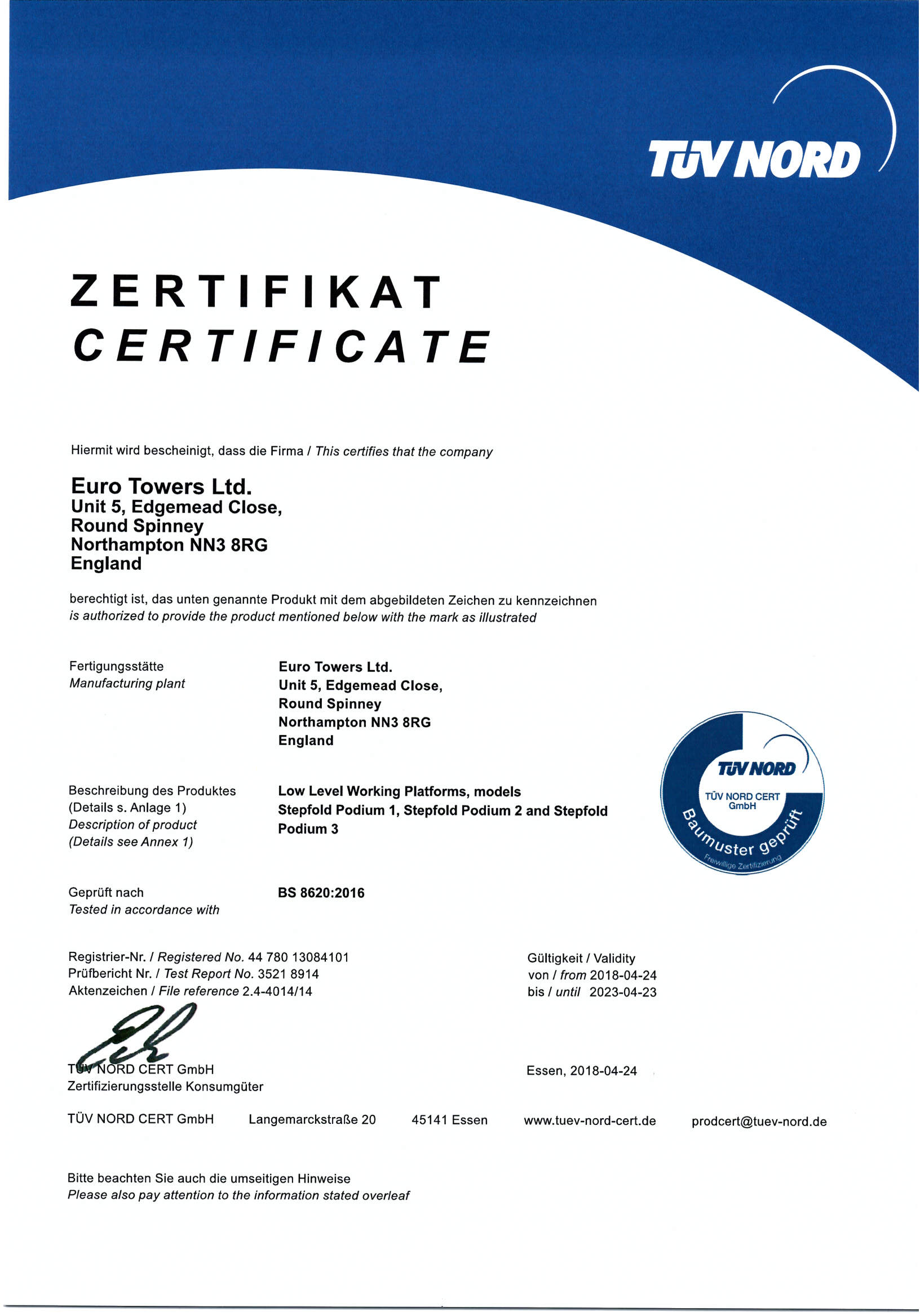 Certificates & Policies - Euro Towers Ltd