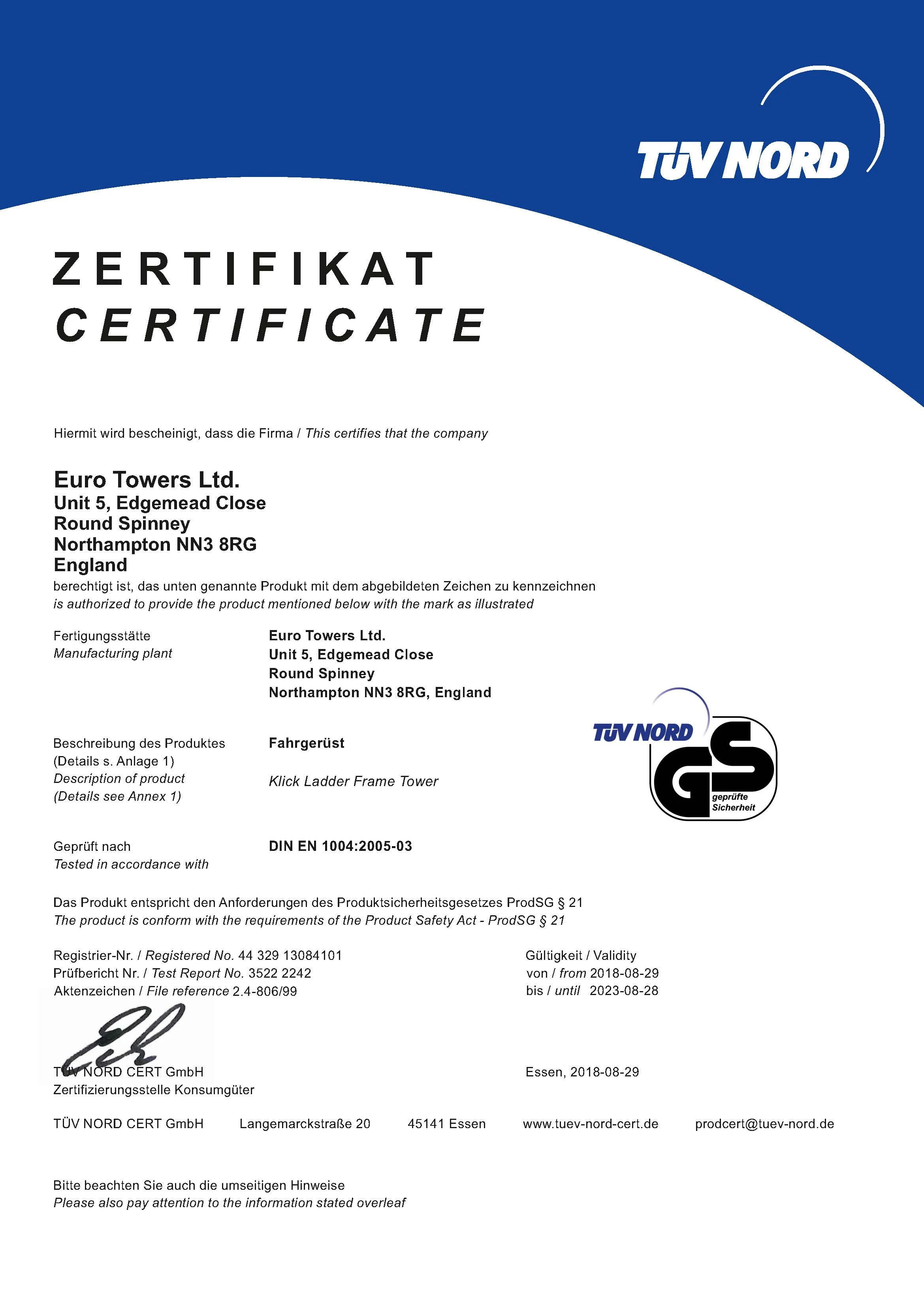 Certificates & Policies - Euro Towers Ltd