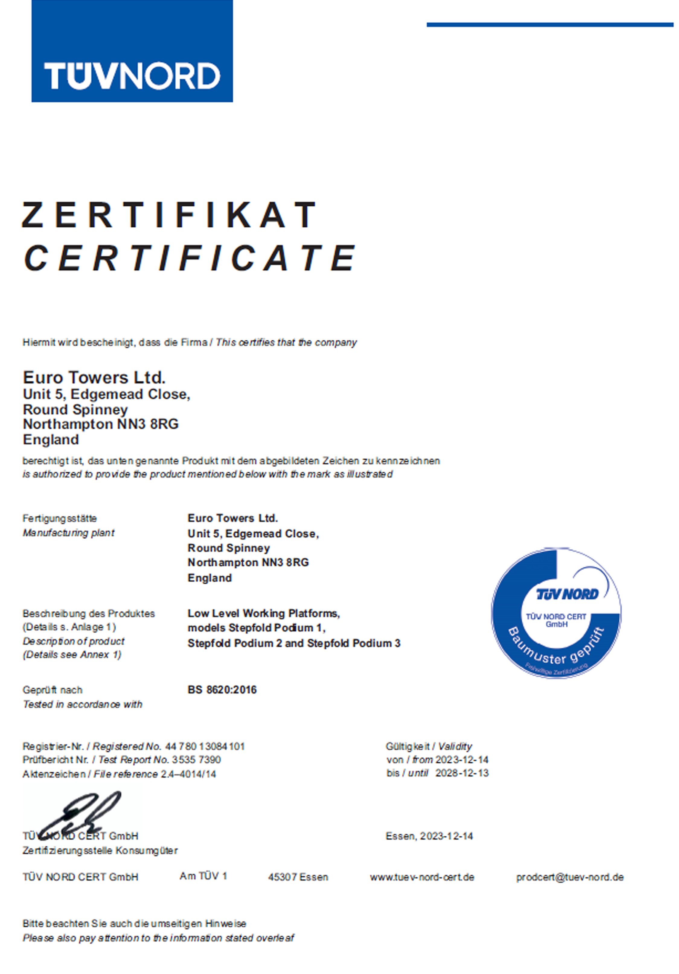 Certificates & Policies - Euro Towers Ltd