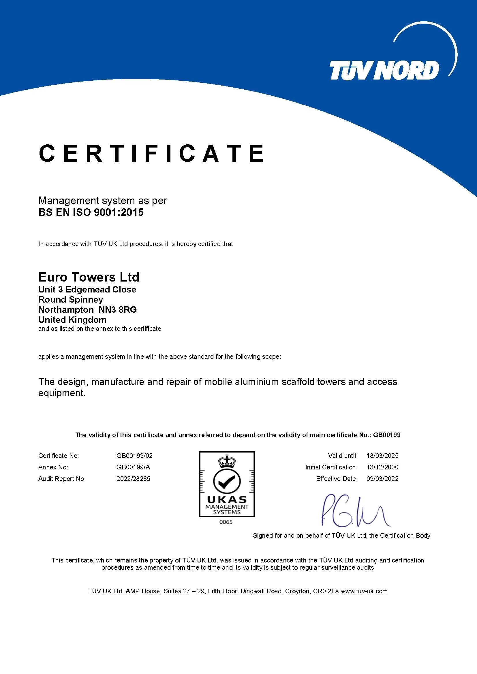Certificates & Policies - Euro Towers Ltd