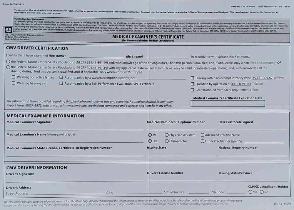 Medical Examiners Certificate Medical Id Card 2028 DOT FMCSA Medical