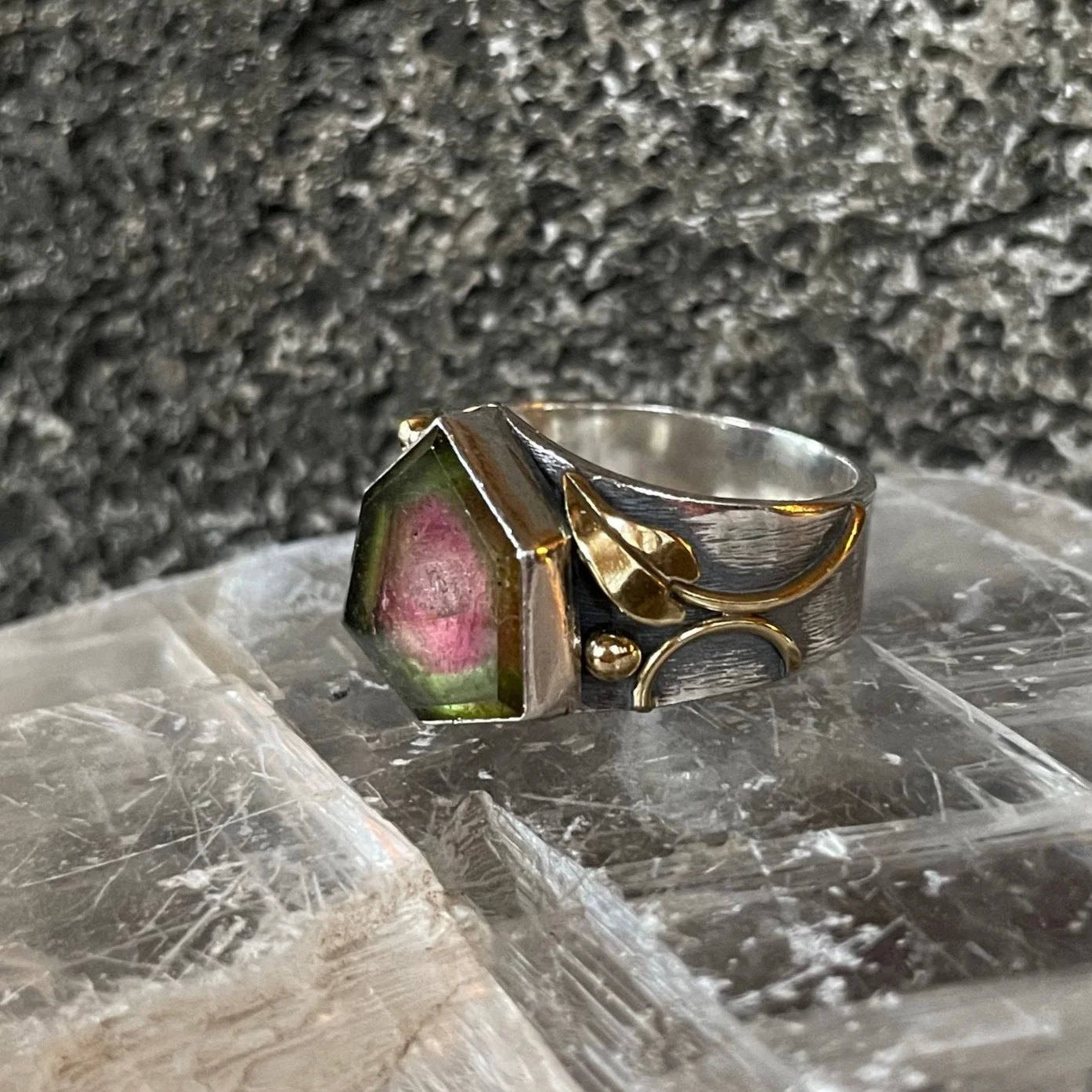 Watermelon Tourmaline Slice Ring
