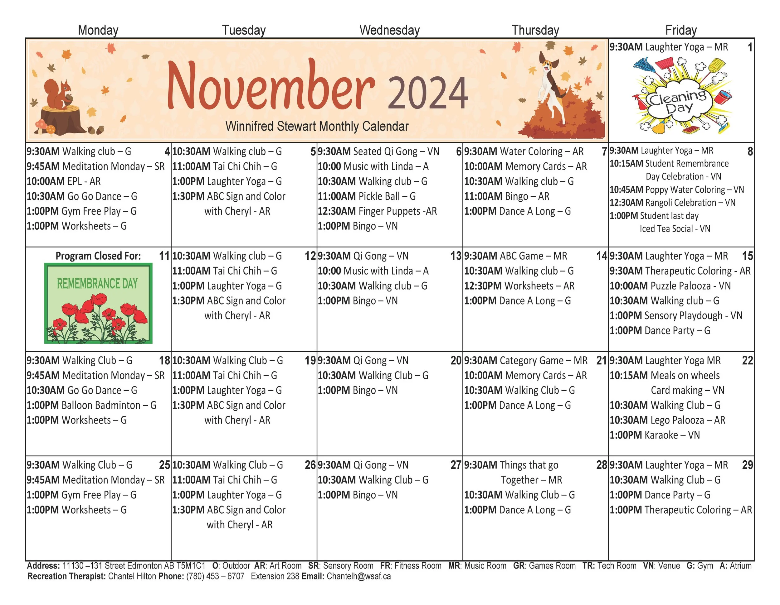 Monthly Recreation Calendar — Winnifred Stewart