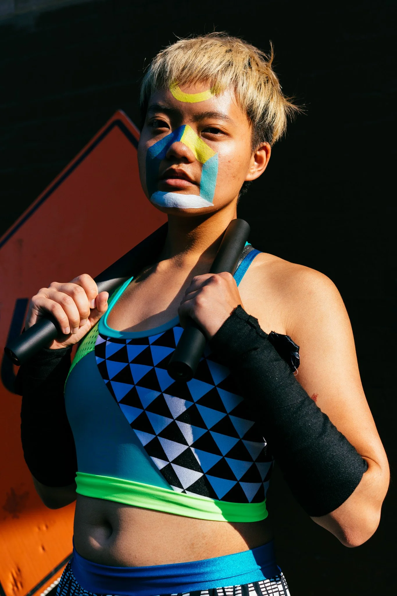 assymetrical geometric colorblocked Opaque Sports Chest Binder /Swim ...