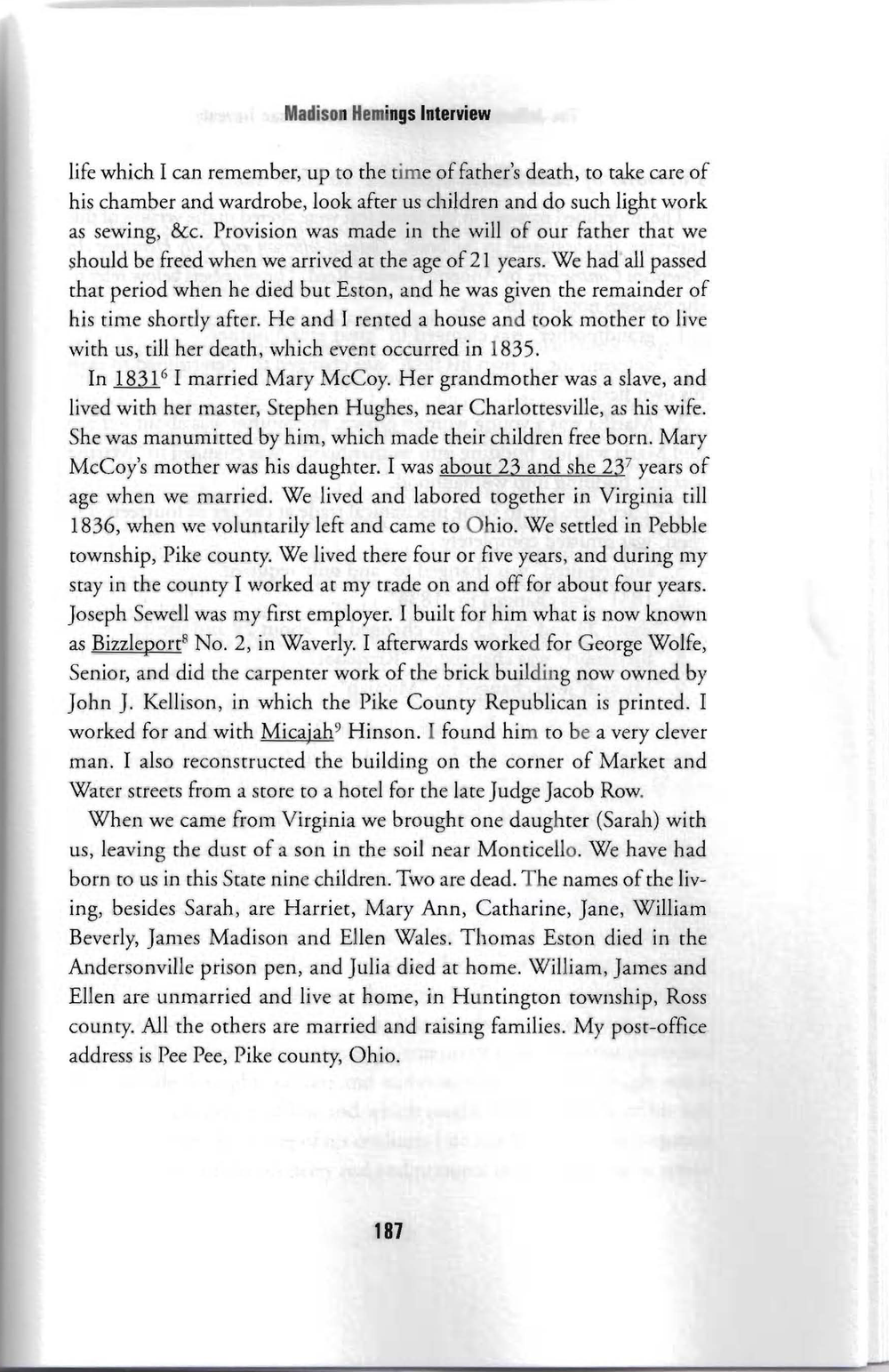 Madison Hemings Interview — Thomas Jefferson Heritage Society