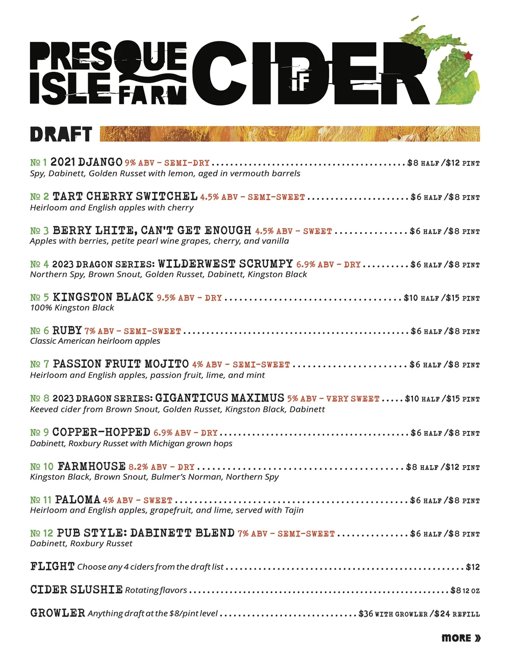 Taproom Menus — Presque Isle Farm Cider