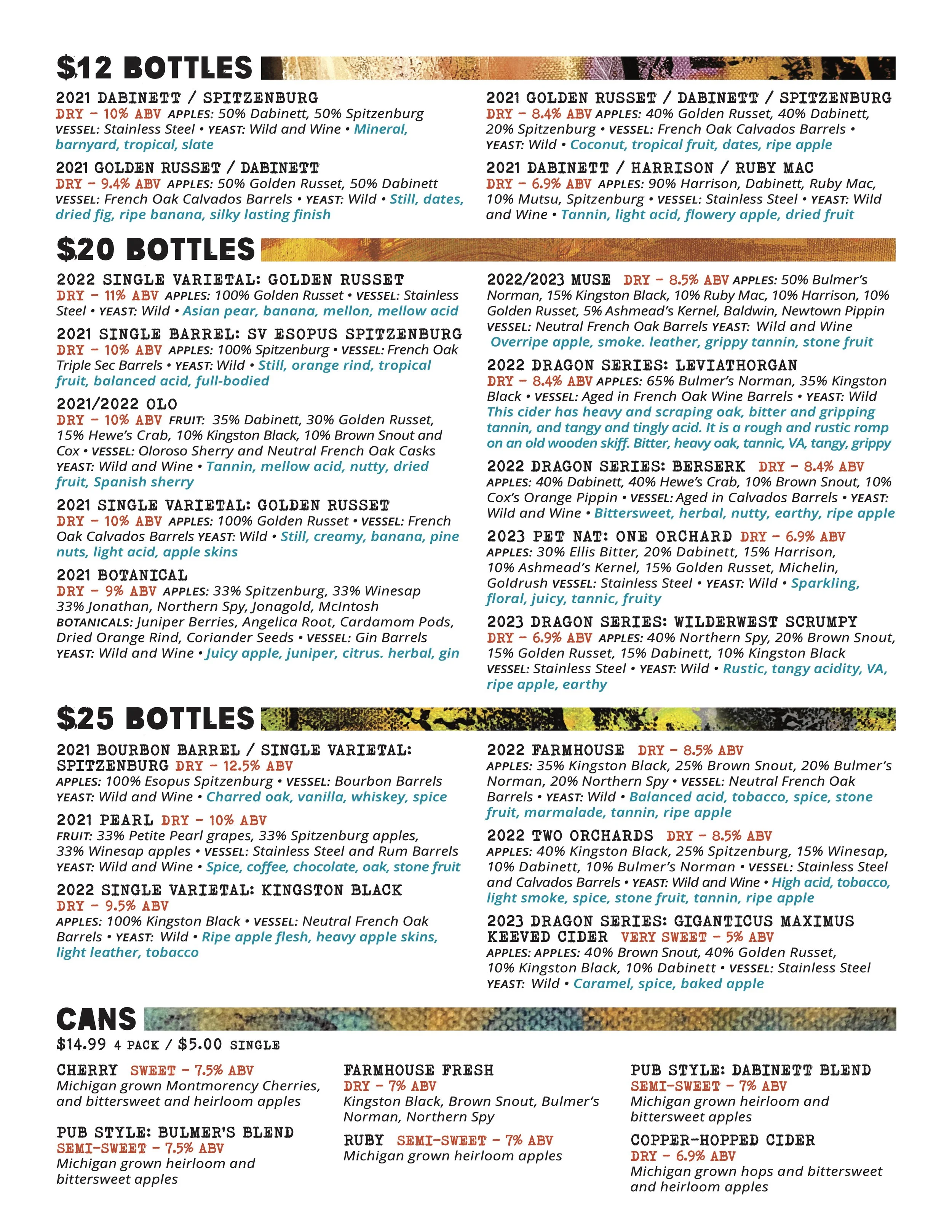 Taproom Menus — Presque Isle Farm Cider