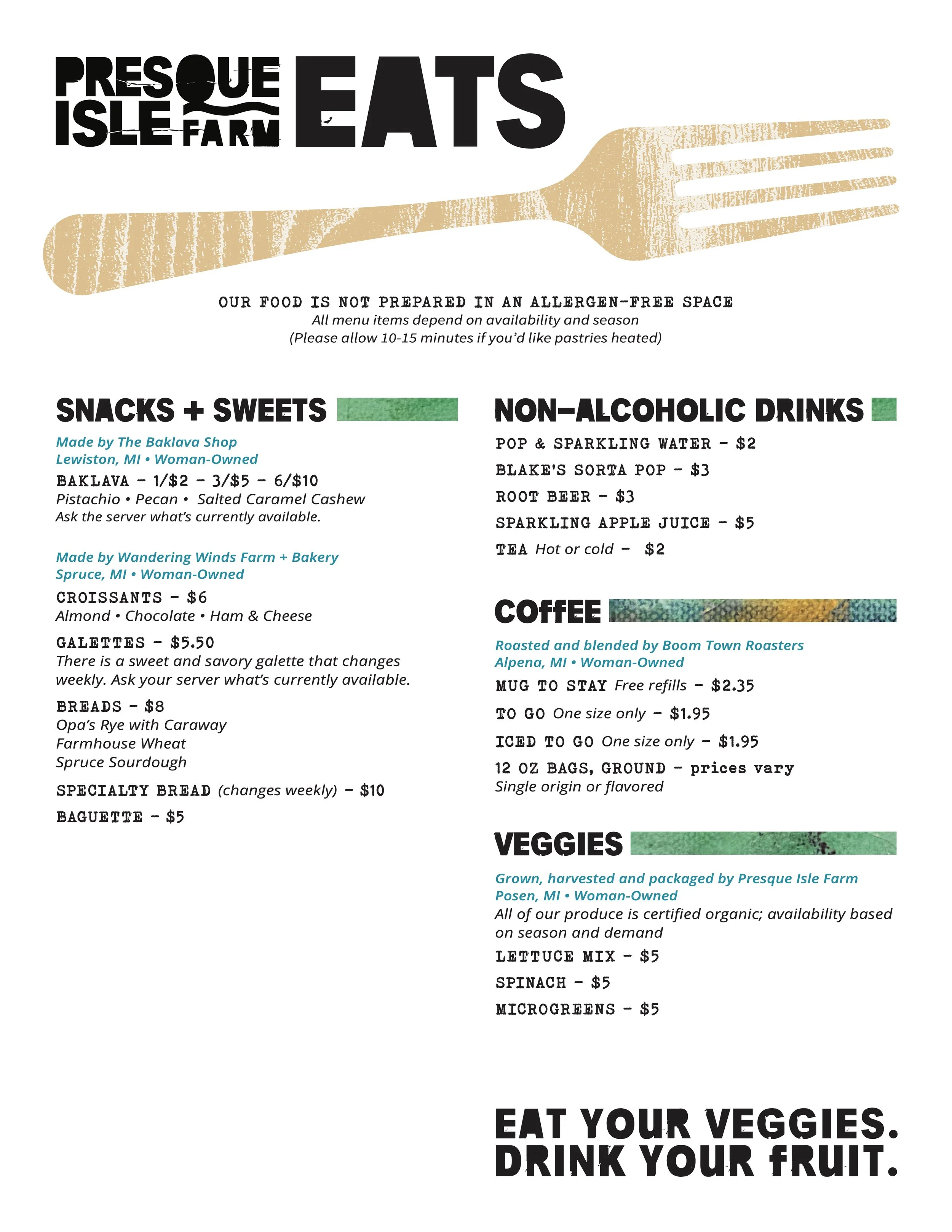 Taproom Menus — Presque Isle Farm Cider