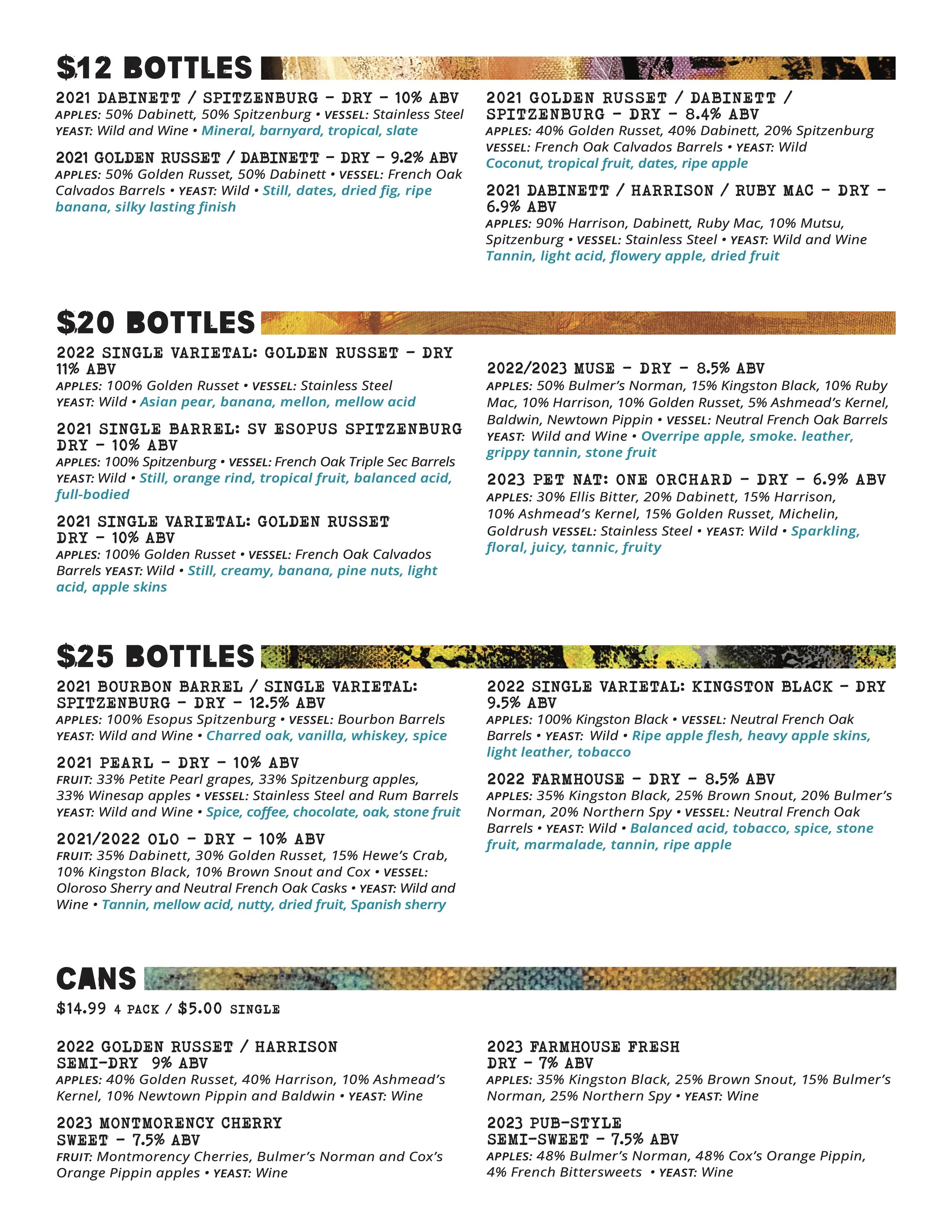 Taproom Menus — Presque Isle Farm Cider