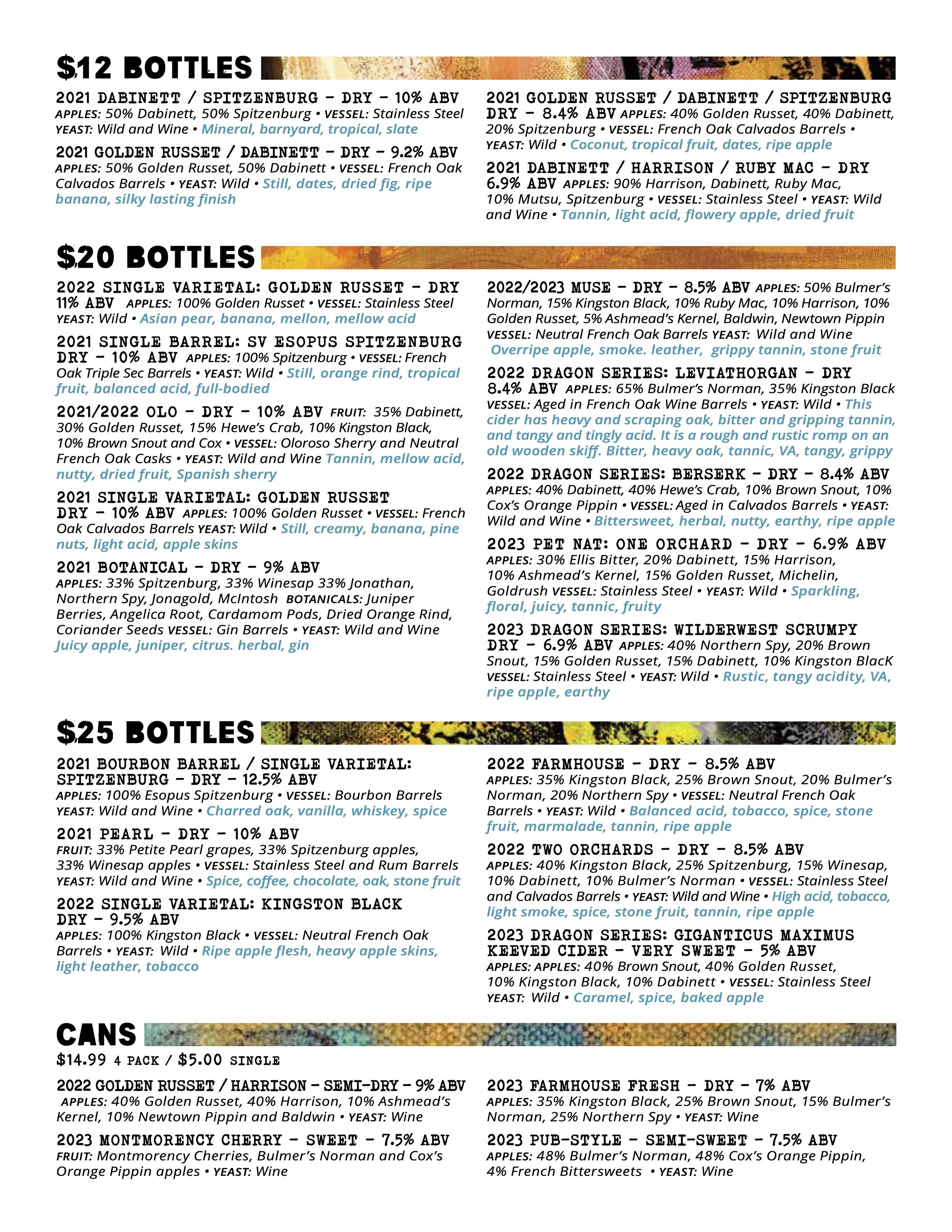 Taproom Menus — Presque Isle Farm Cider