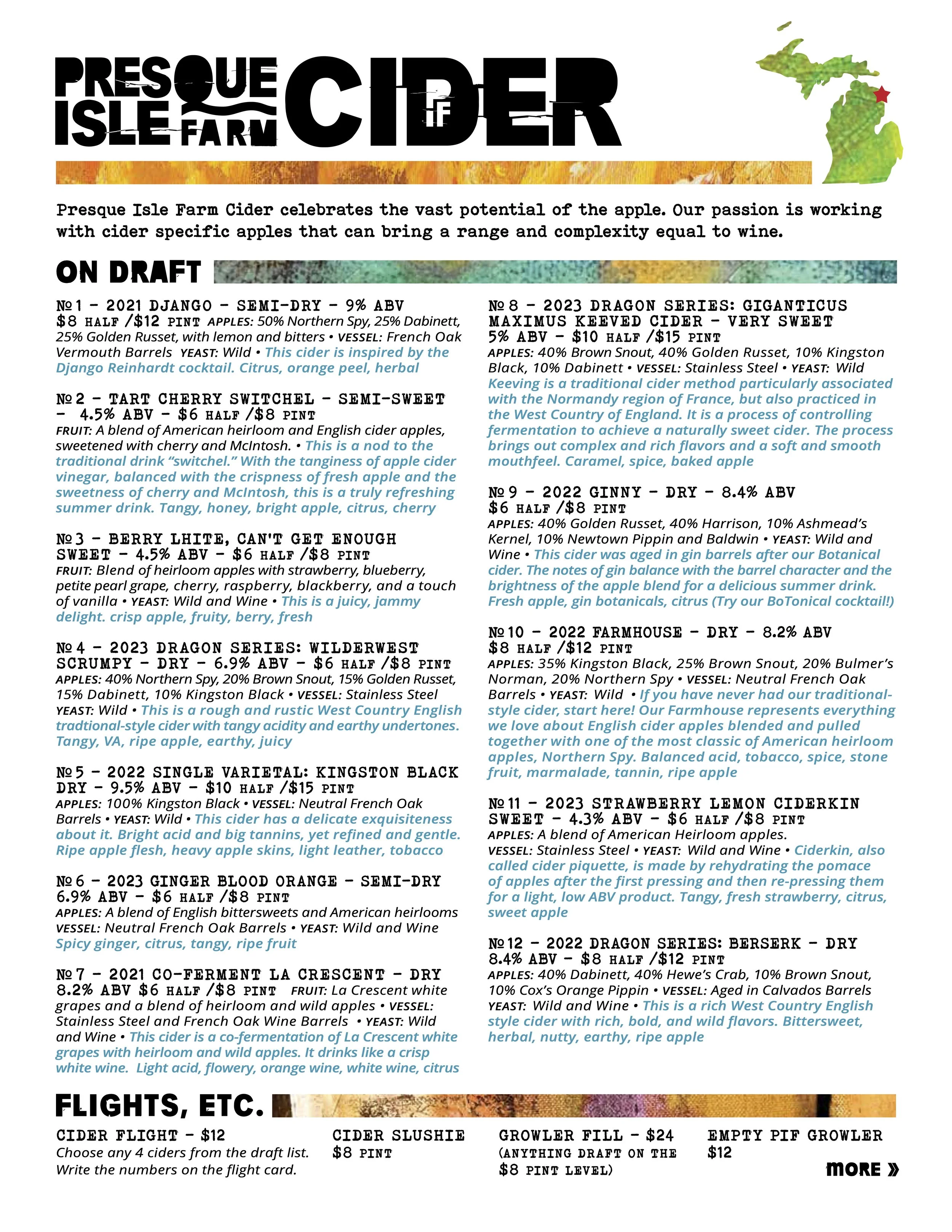 Taproom Menus — Presque Isle Farm Cider