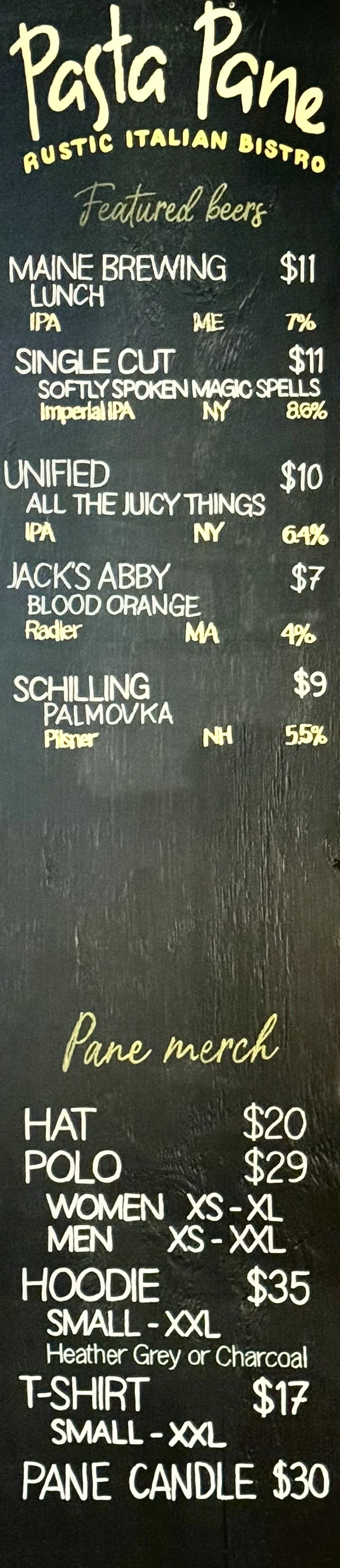 Beer Selections — Pasta Pane