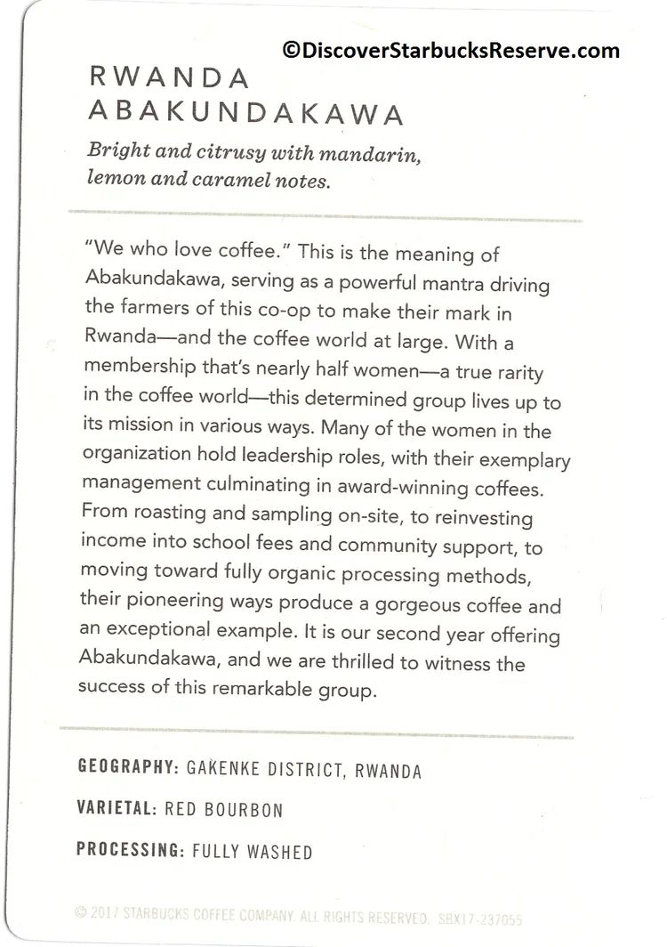 Rwanda Abakundakawa (2017) — Discover Starbucks Reserve