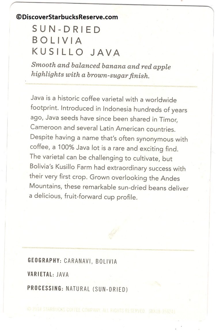 Sun Dried Bolivia Kusillo Java — Discover Starbucks Reserve