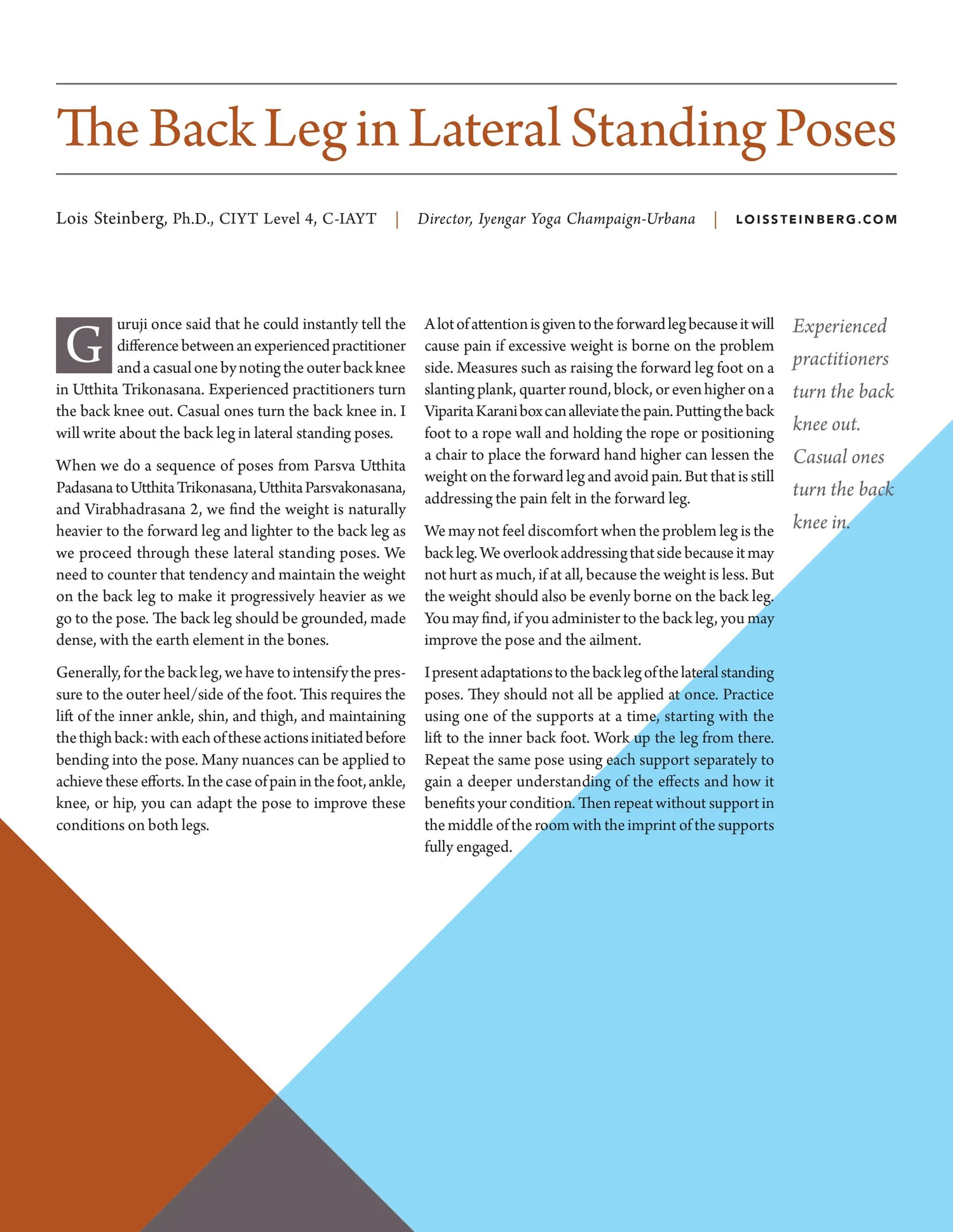 The Back Leg in Lateral Standing Poses — Lois Steinberg