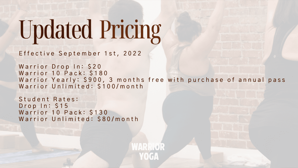 Pricing — Warrior Yoga Turlock