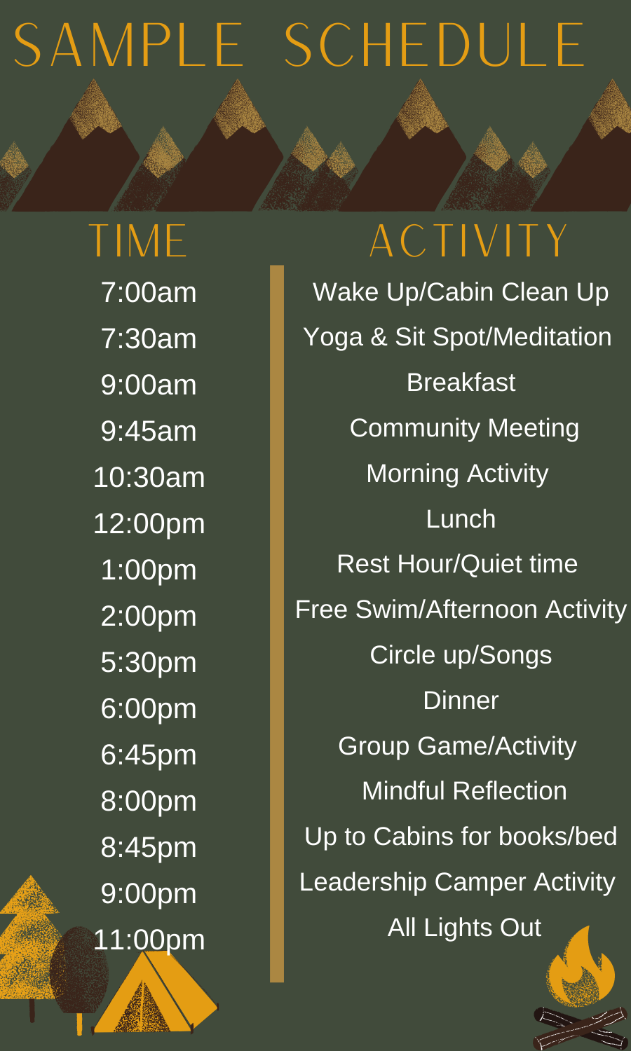 Sample Schedule — Camp W Vermont Summer Camp