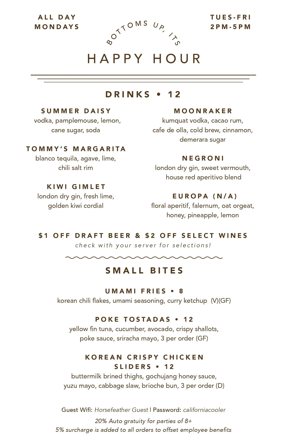 HAPPY HOUR MENU — Horsefeather