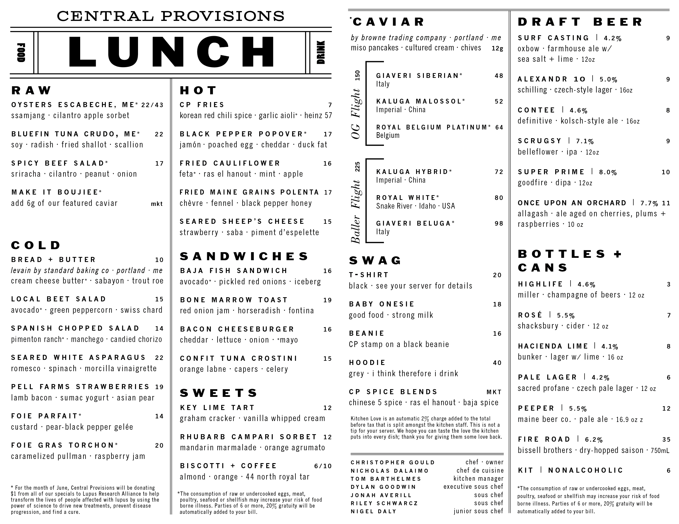 Menus — Central Provisions