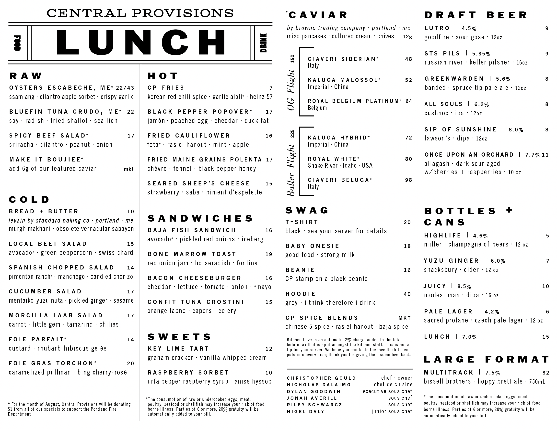 Menus — Central Provisions