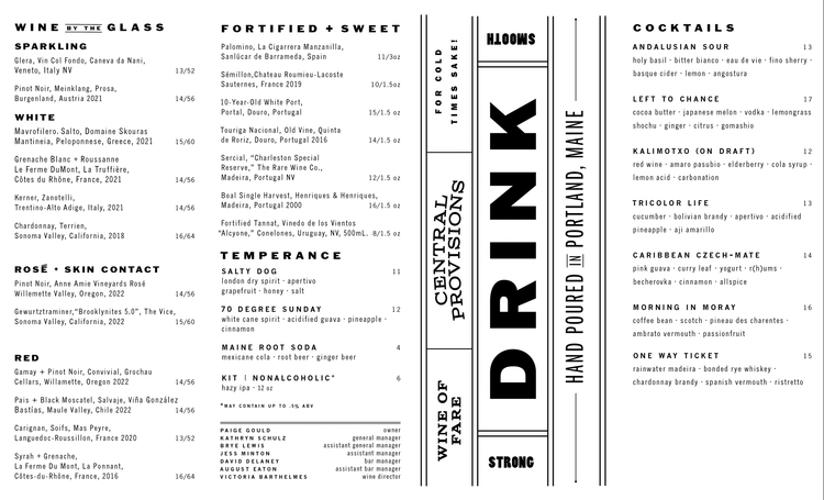 Menus — Central Provisions