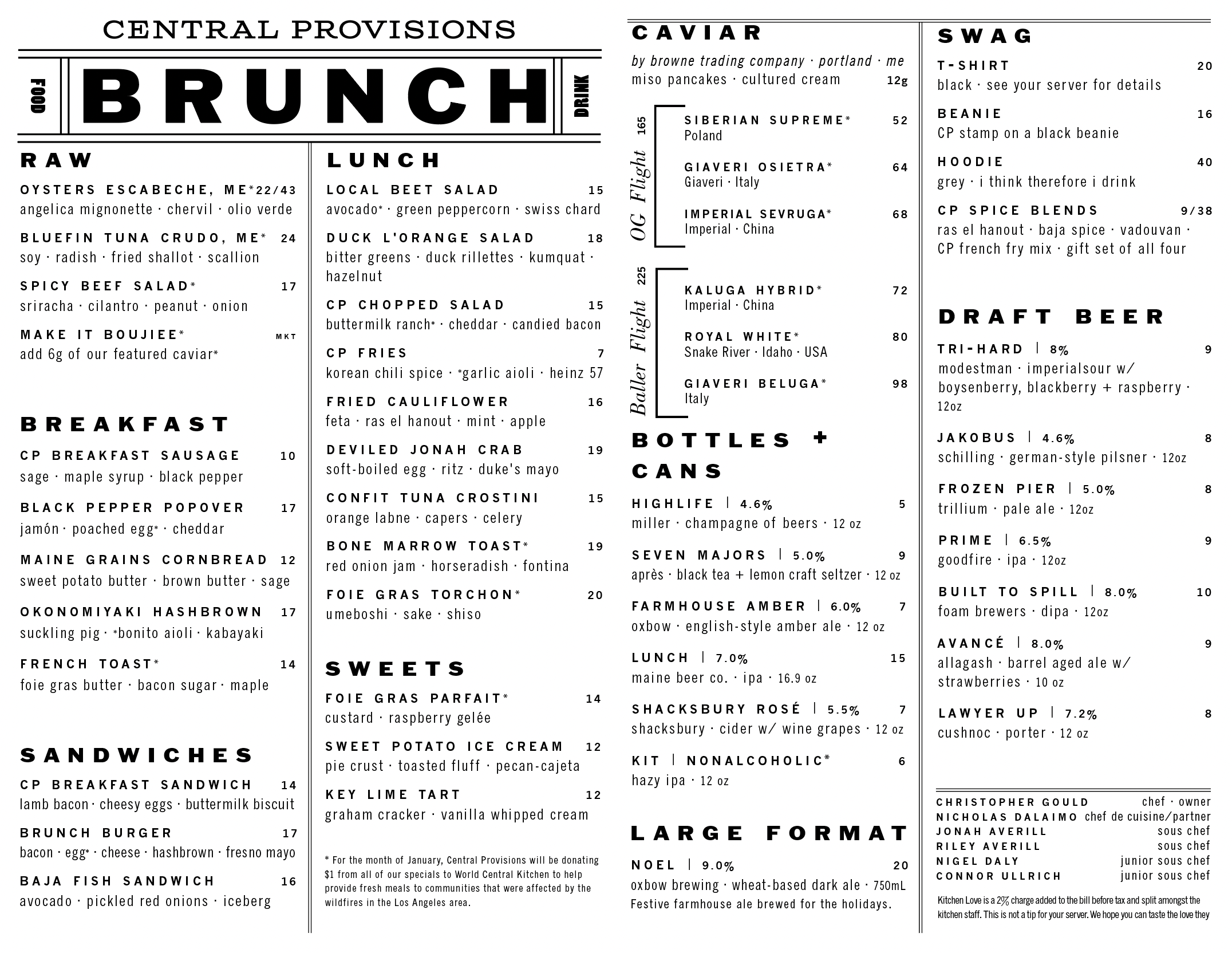 Menus — Central Provisions