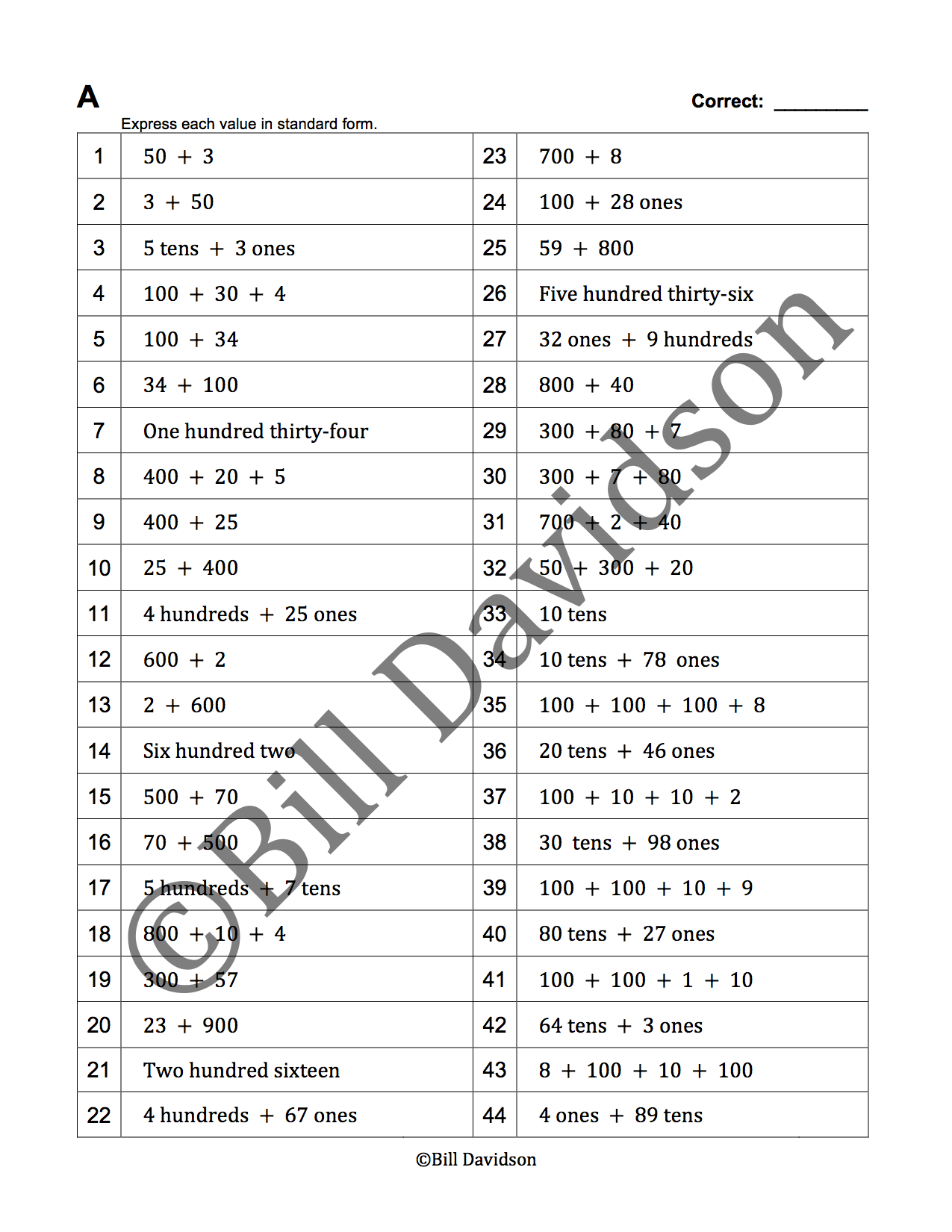 Place value within 1,000 (2) — The Davidson Group