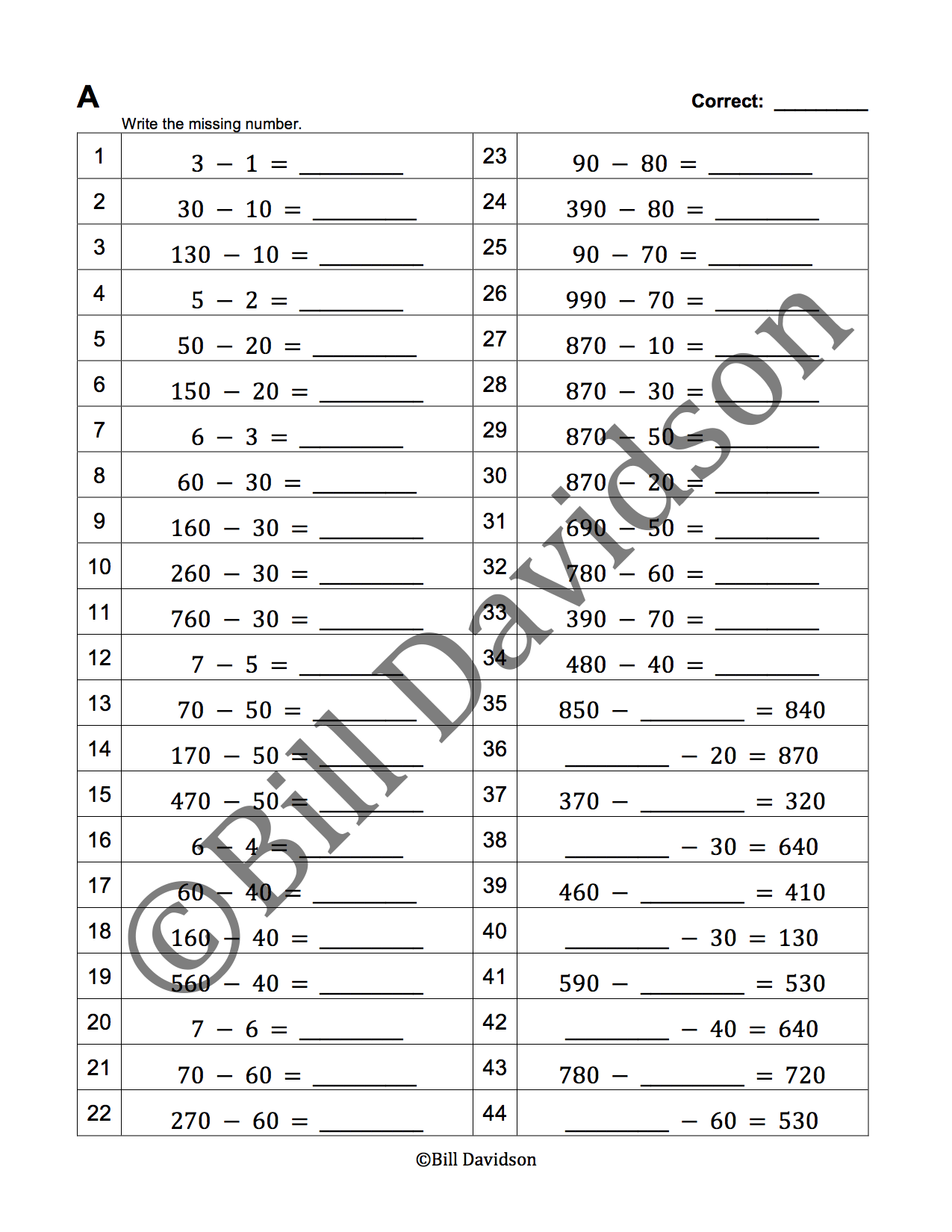 Subtract Multiples Of 10 Within 1 000 The Davidson Group Subtract Multiples Of 10 Within 1 000 The Davidson Group