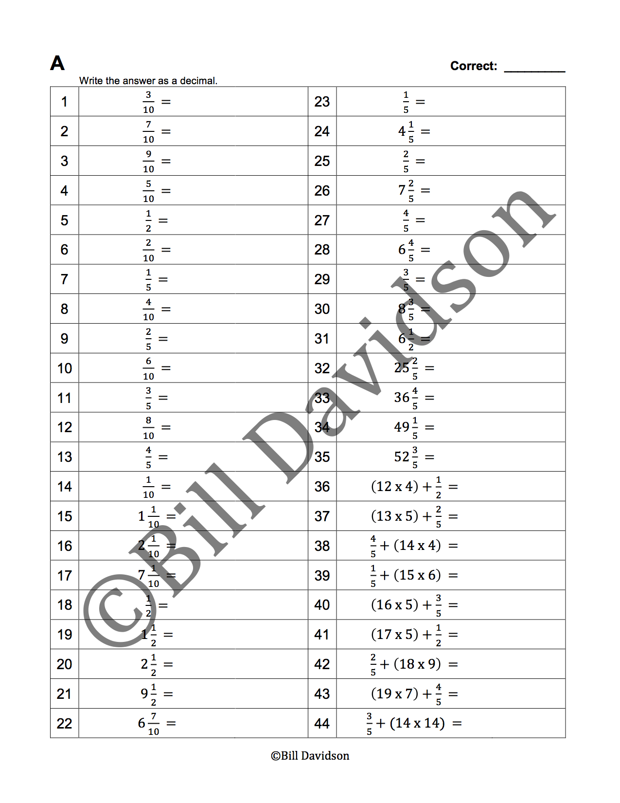 Convert mixed numbers to decimals — The Davidson Group