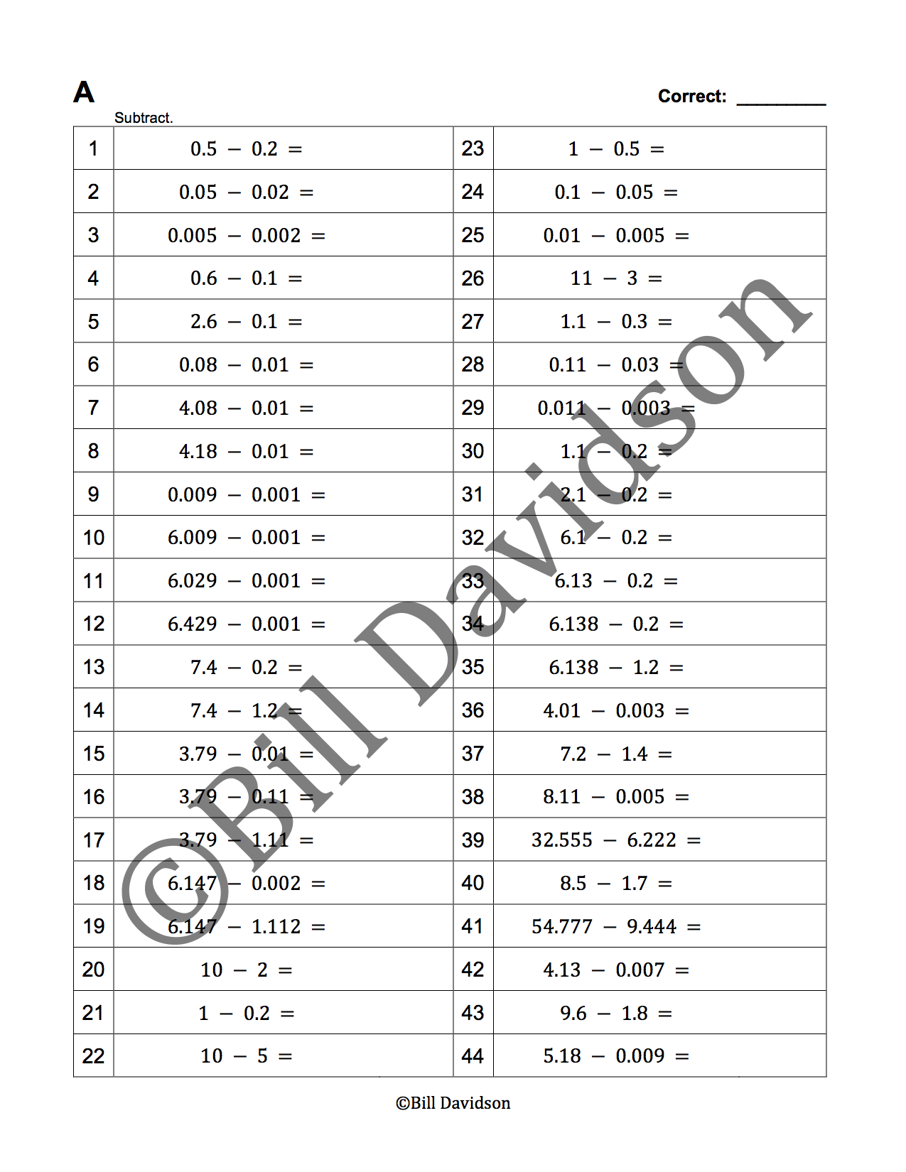 Add & Subtract Decimals — The Davidson Group