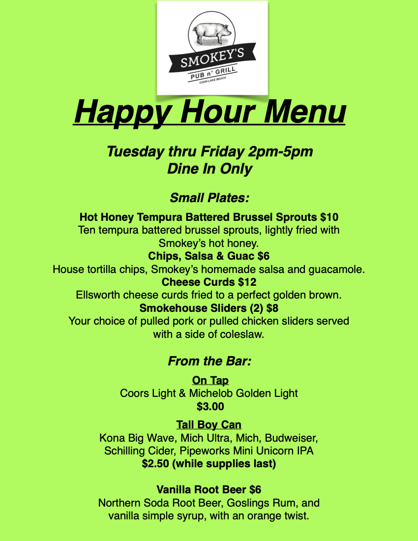 Eat - Drink - Takeout — Smokey's Pub N' Grill