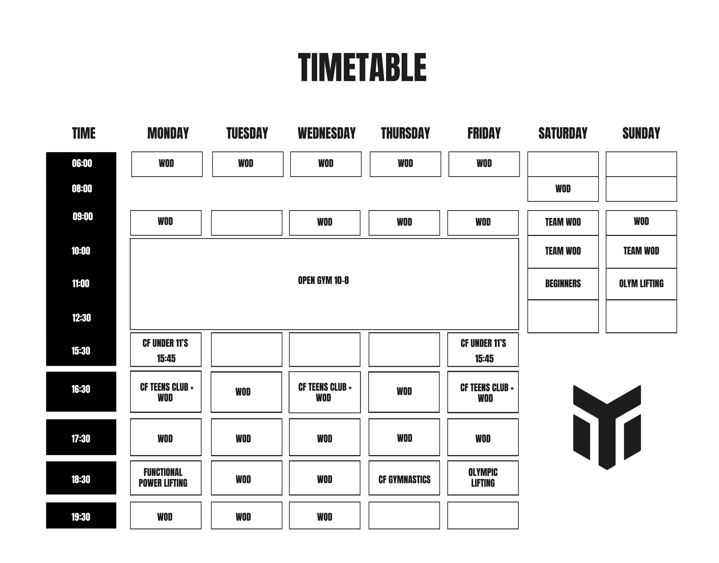 TIMETABLE — CrossFit Chester le Street