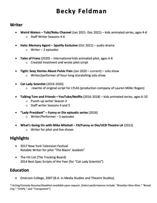 Writing Resume — Becky Feldman