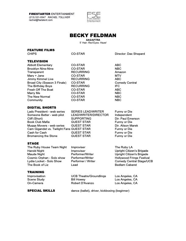 Acting Resume — Becky Feldman