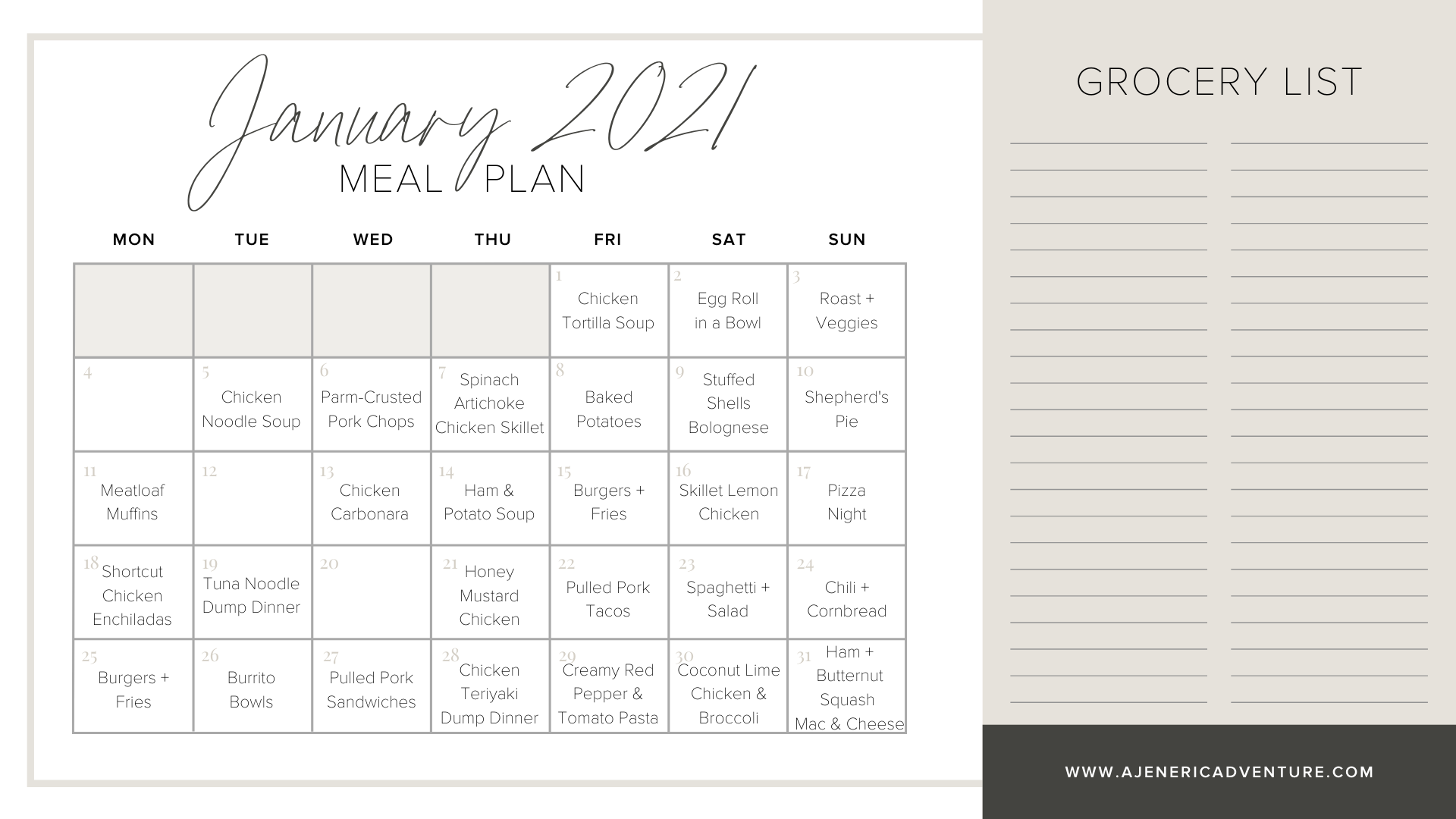 MEAL PLAN: January 2021 | Simple Modest Mom