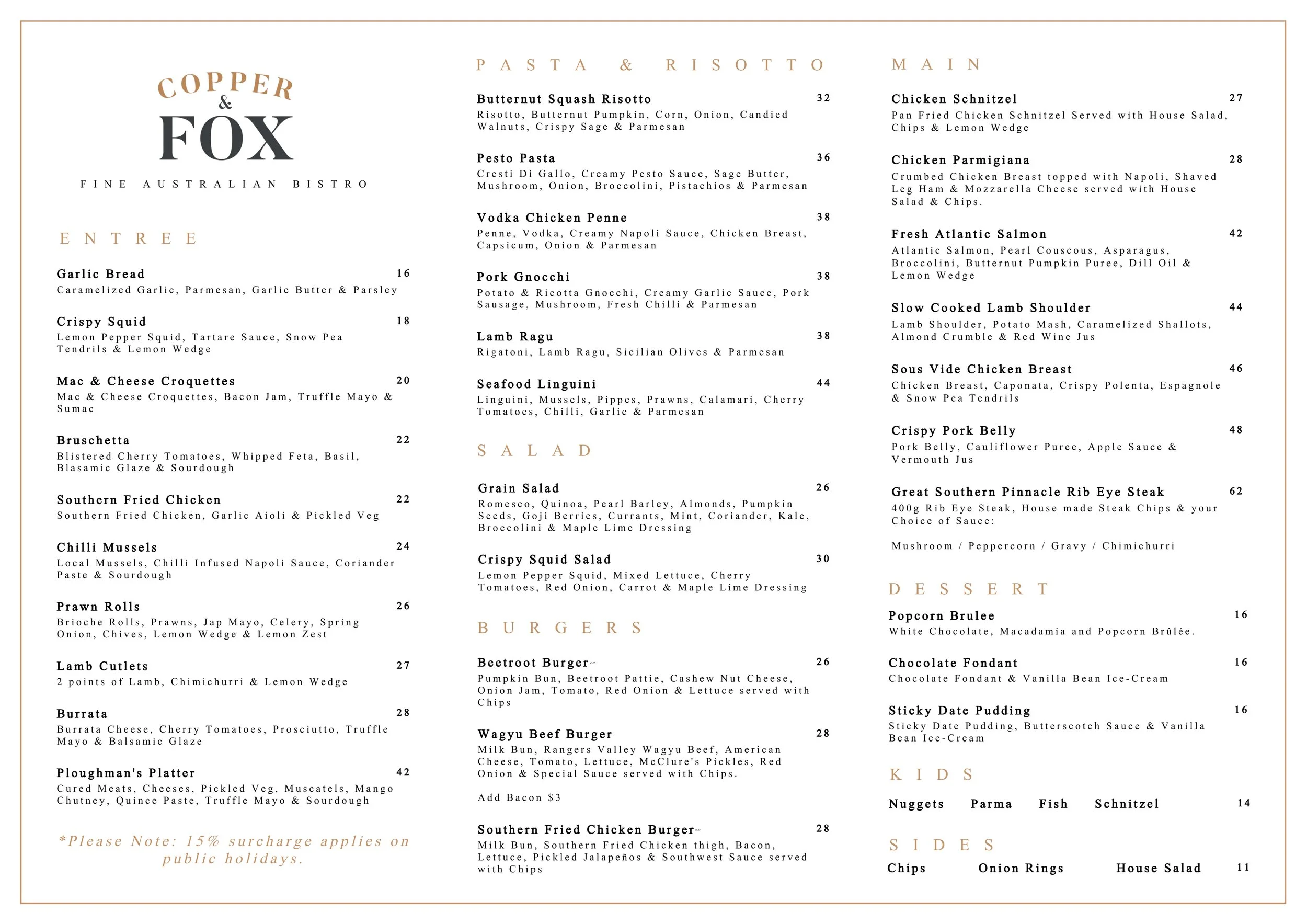 Copper & Fox | Menu — Copper & Fox