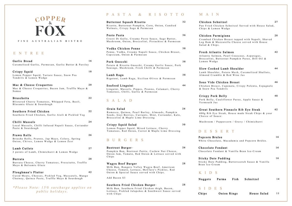 Copper & Fox | Menu — Copper & Fox