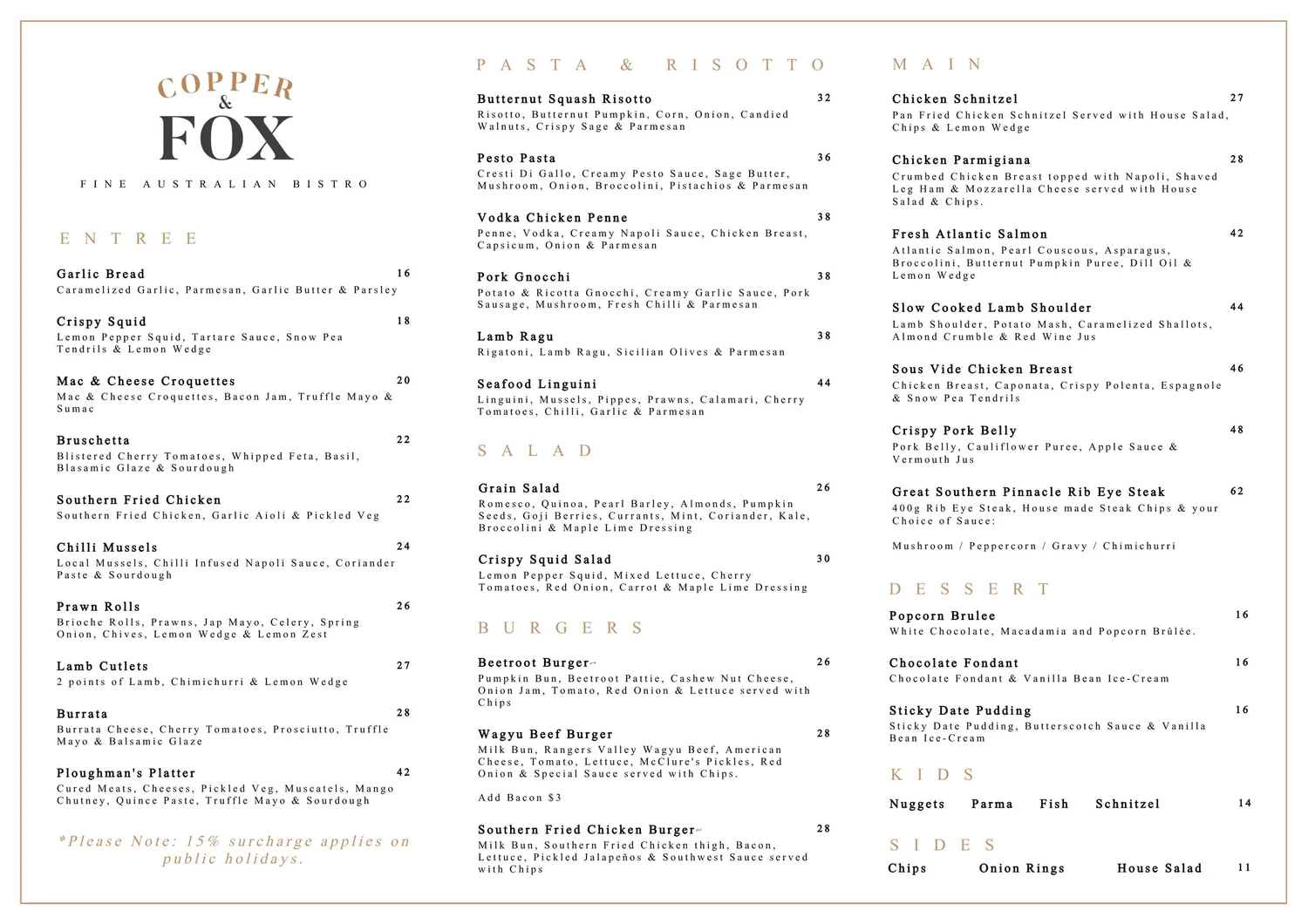 Copper & Fox | Menu — Copper & Fox