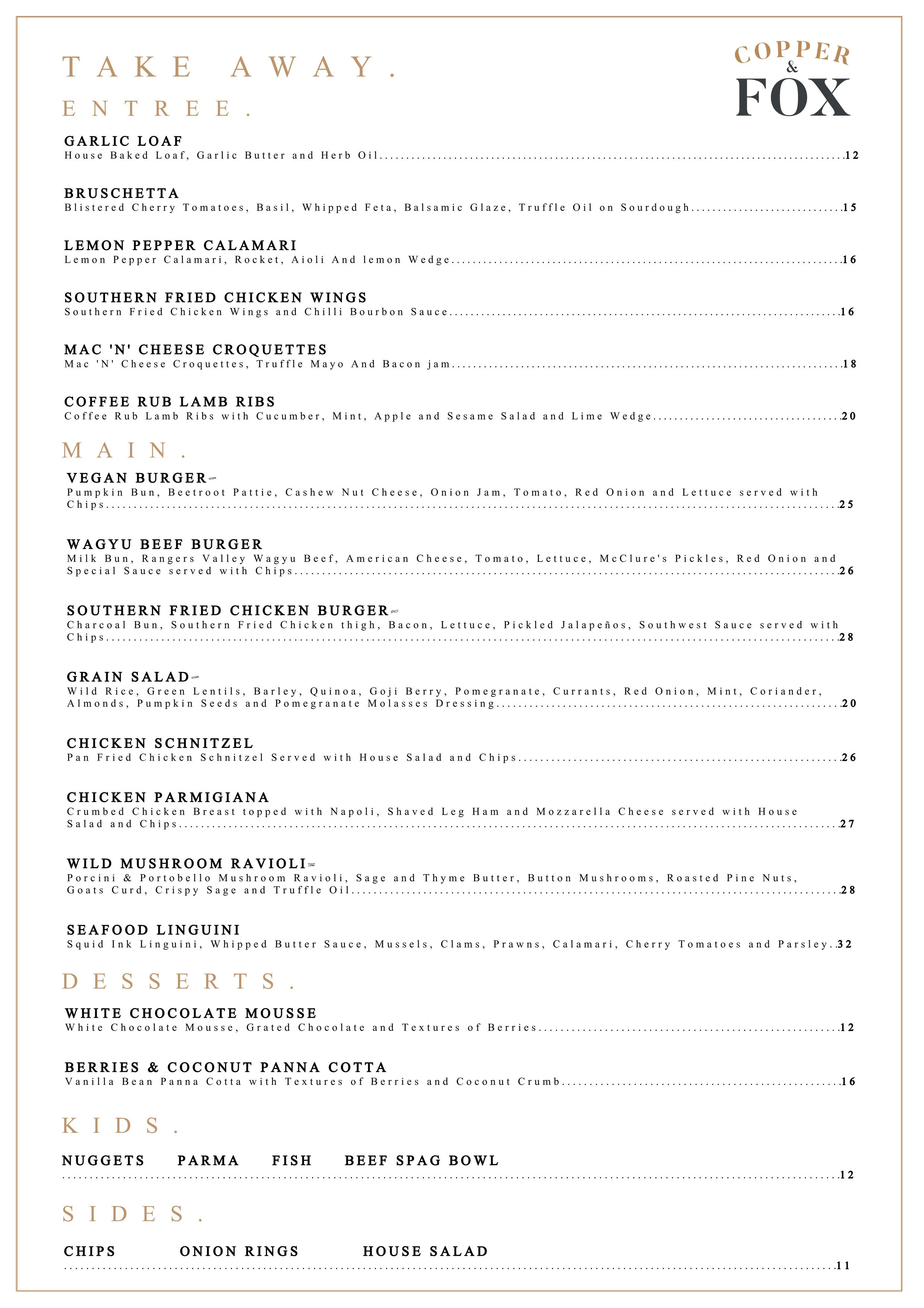 Copper & Fox | Menu — Copper & Fox
