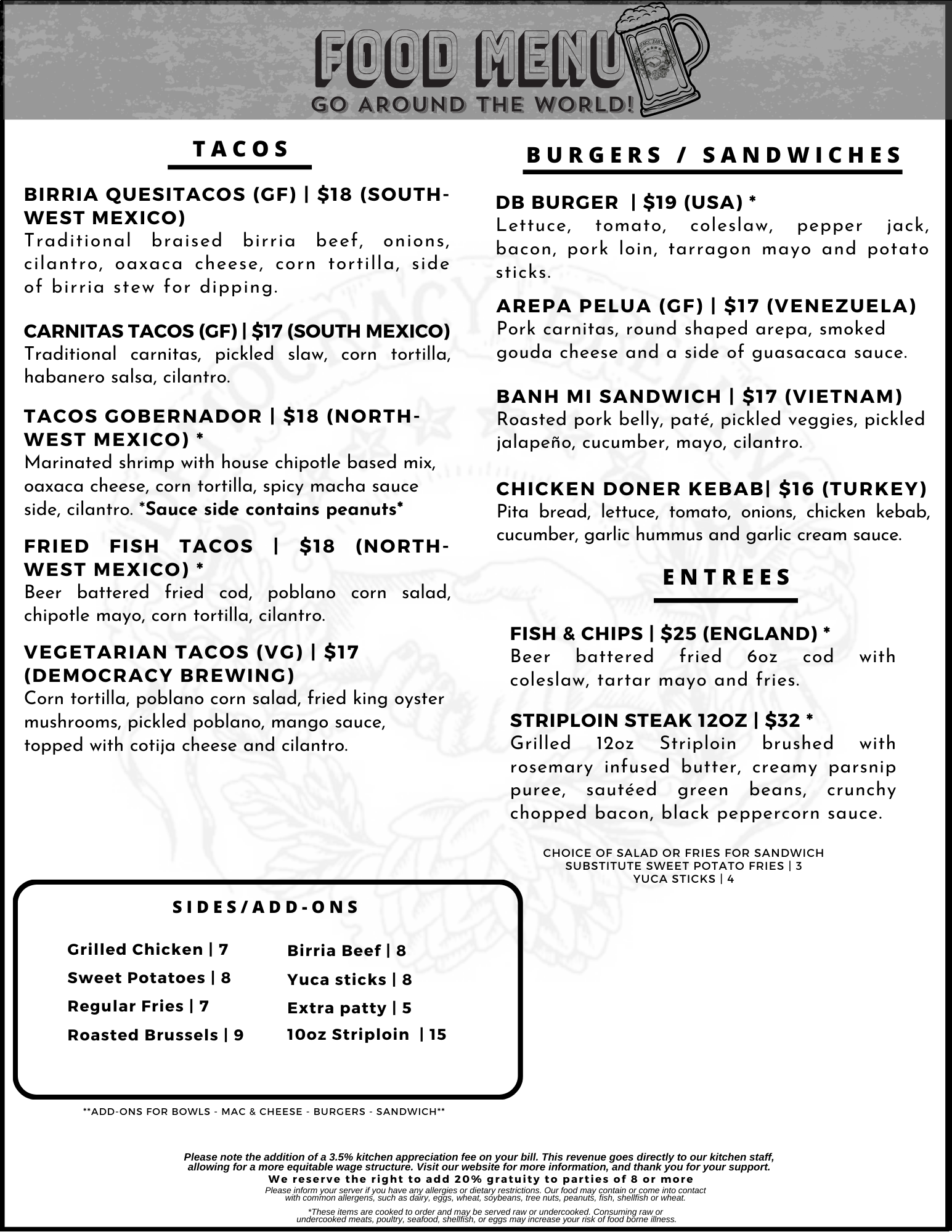 Democracy Brewing Downtown Menu — Democracy Brewing