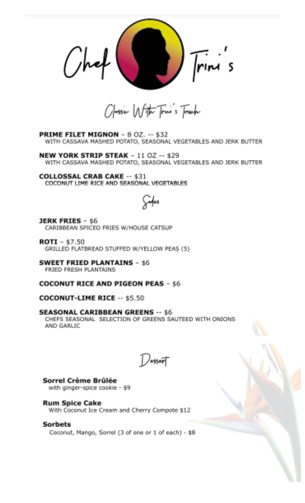 DINE IN AT TRINI'S — Wagshal's