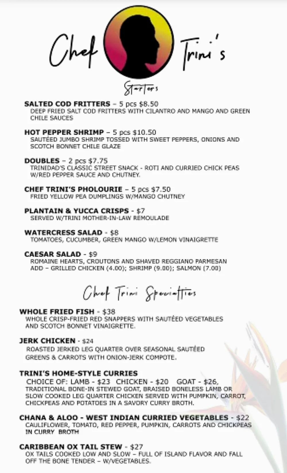 DINE IN AT TRINI'S — Wagshal's