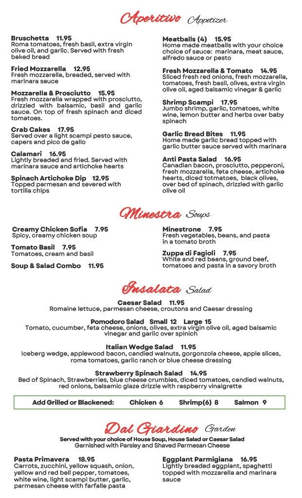 Menus — Sofia’s Italiano
